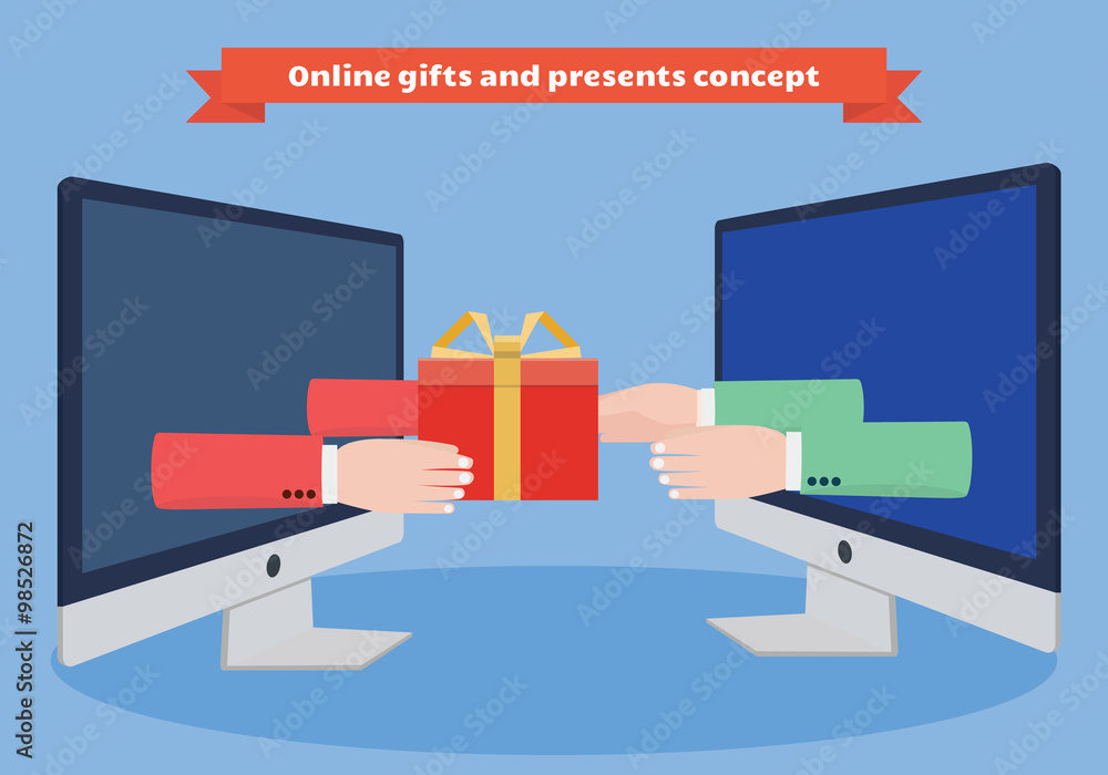 Gifts and presents delivery vector illustration. Hands reaching out of ...