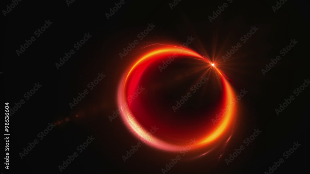 Dynamic fiery rotational motion forming a circle with flare, red ...