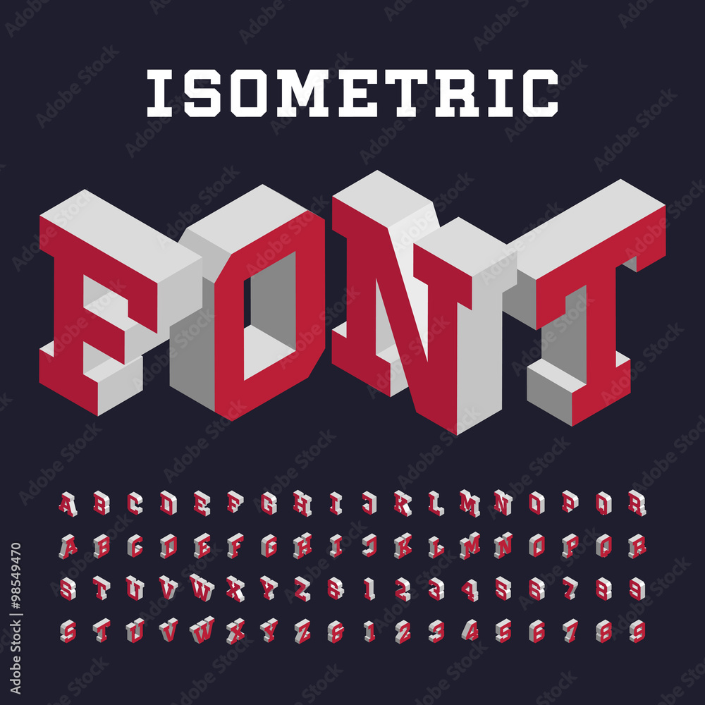 3D isometric alphabet vector font. Isometric letters and numbers. Three ...