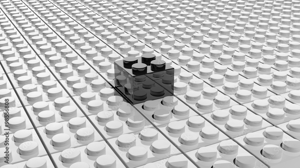 Connected white lego blocks with one black standing out, abstract ...