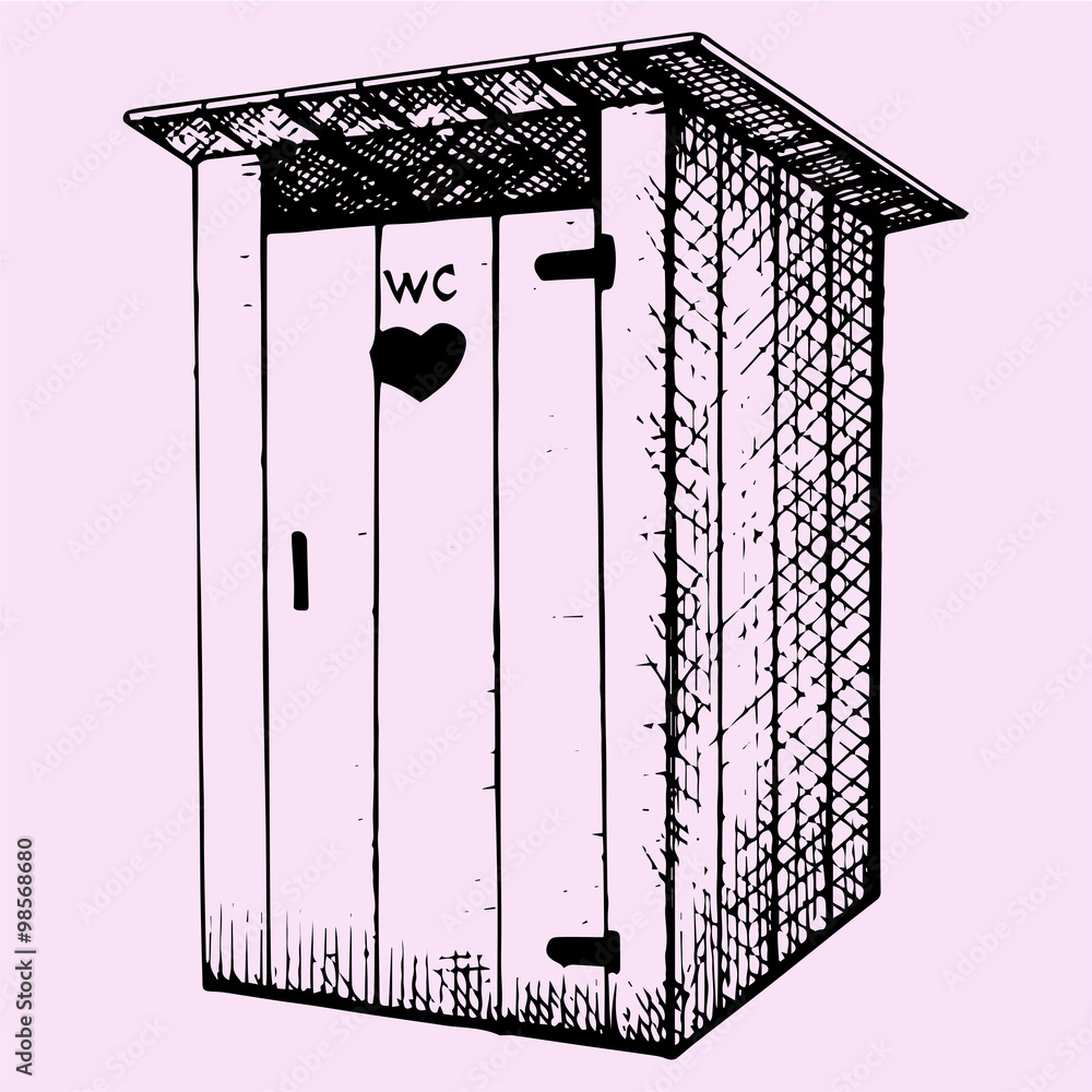 Poster rural wooden outdoors toilet, hand drawn, doodle style, sketch ...