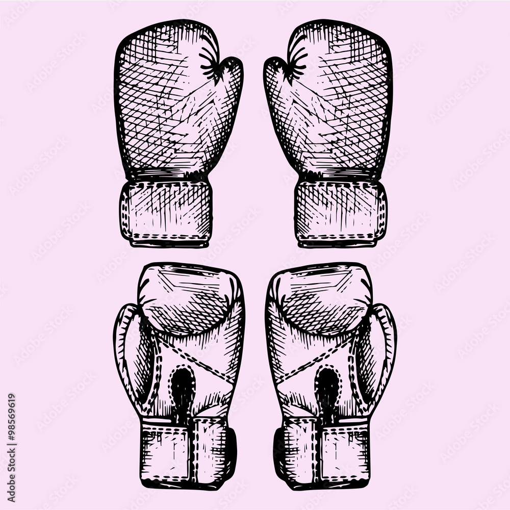 set of the boxing gloves, doodle style, sketch illustration, hand drawn ...