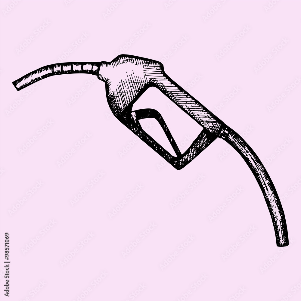 Gasoline pump nozzle, fuel nozzle with hose, doodle style, sketch ...