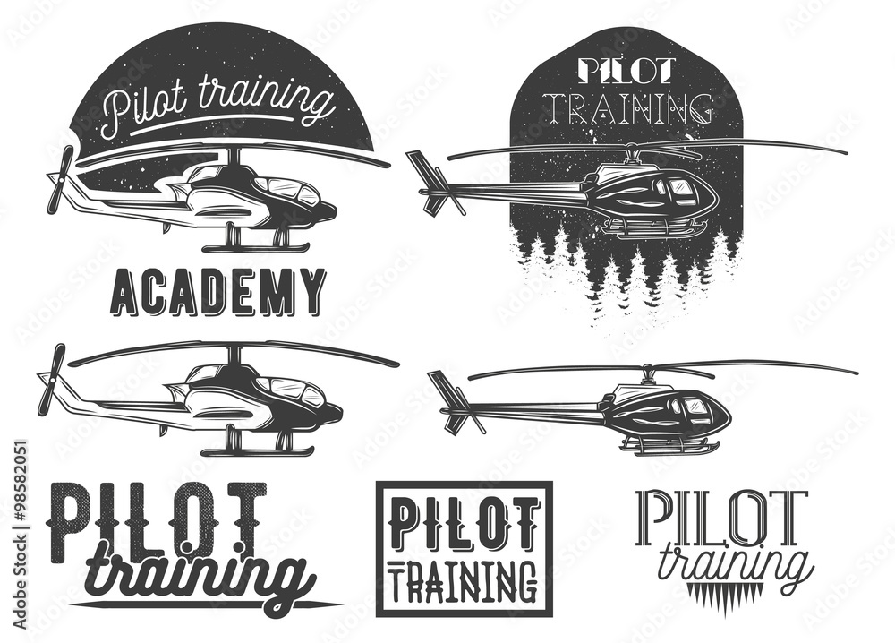 Vector set of helicopter school emblem, label, logo and design elements ...