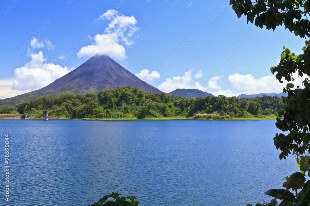 Arenal Volcano and Lake Vignette Stock Photo | Adobe Stock