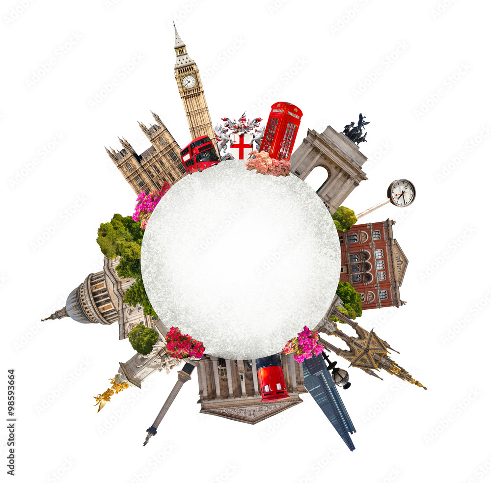 London. Tourist and business collage, London's famous buildings against ...