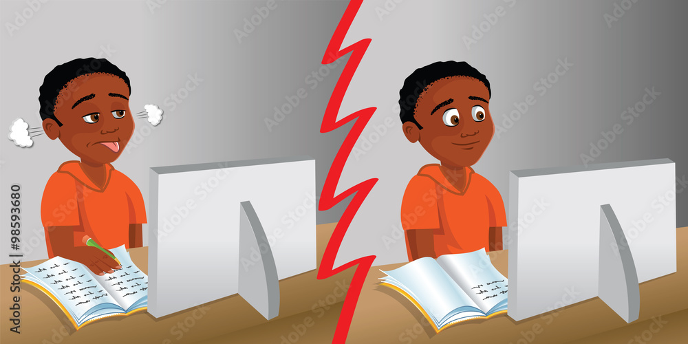 cartoon vector illustration of a kid computer homework Stock Vector ...