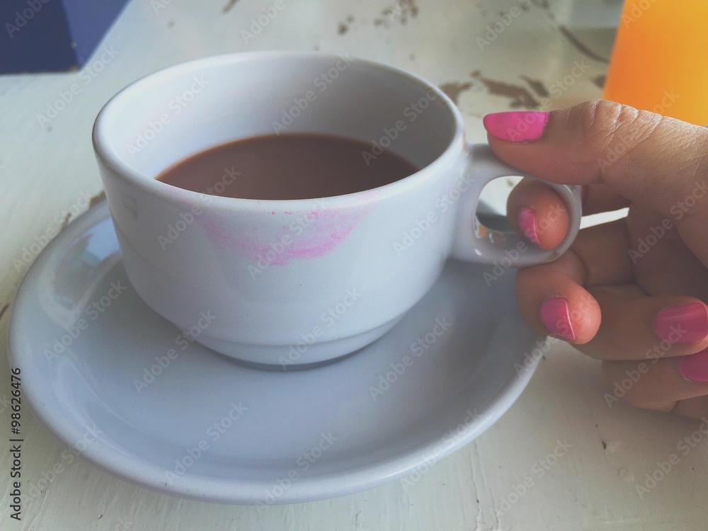 lipstick on coffee cup Stock Photo | Adobe Stock