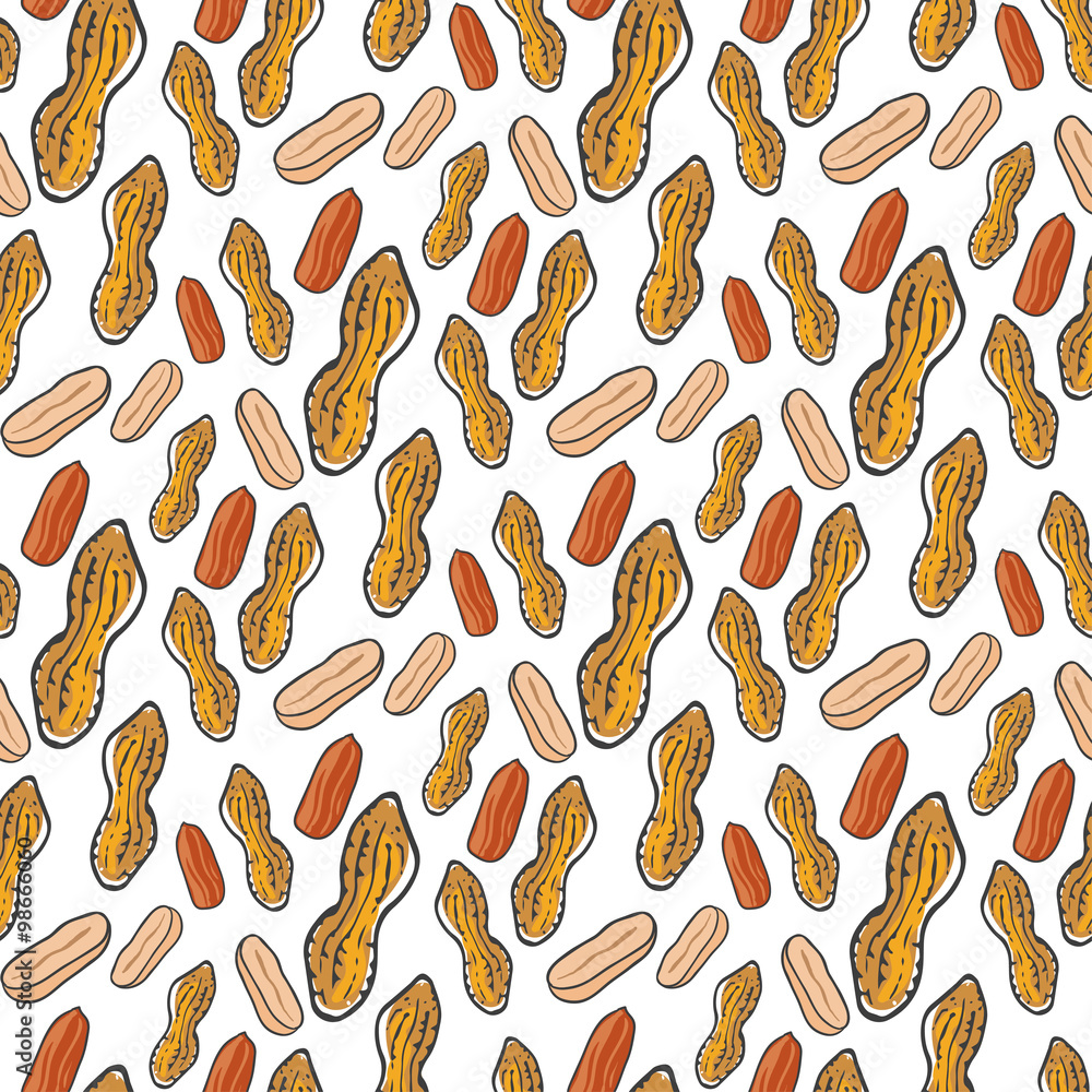 Cute seamless pattern with peanuts . Sketched natural nuts hand drawn ...
