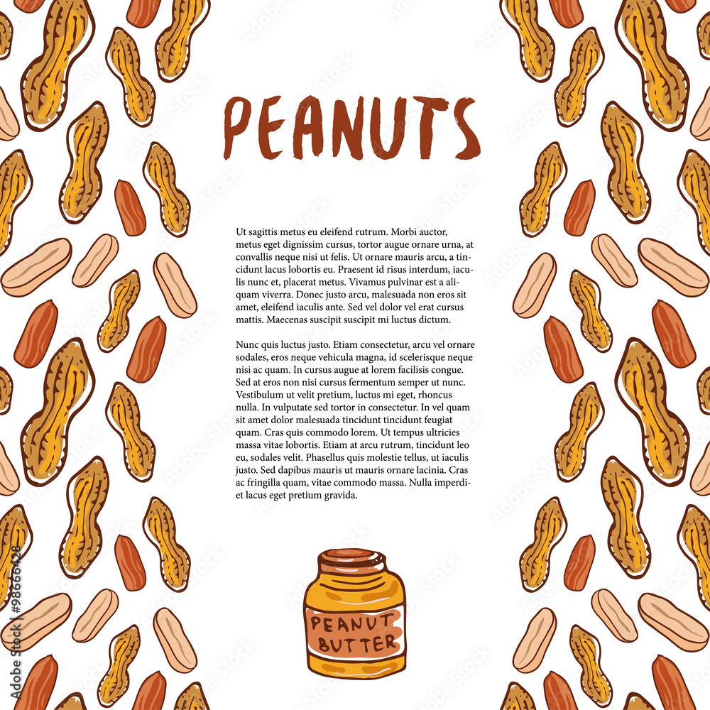 Cute peanuts template. Sketched nuts hand drawn vector background. For ...