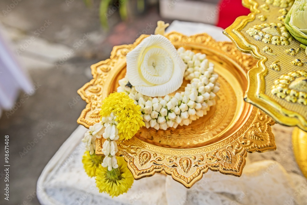 Thai garland is hand craft of Thailand, beautiful designs - on a gold ...