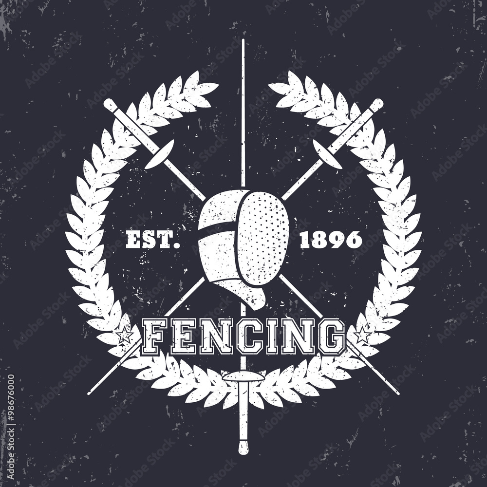 Fencing grunge emblem, logo with crossed foils and fencing mask, vector ...