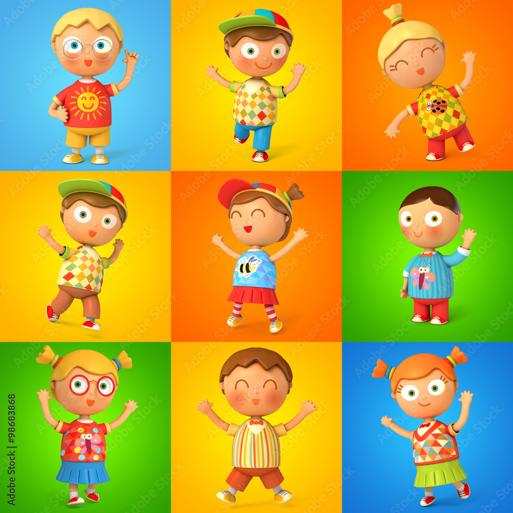 Group of children jumping. 3d render. Set ilustración de Stock | Adobe ...