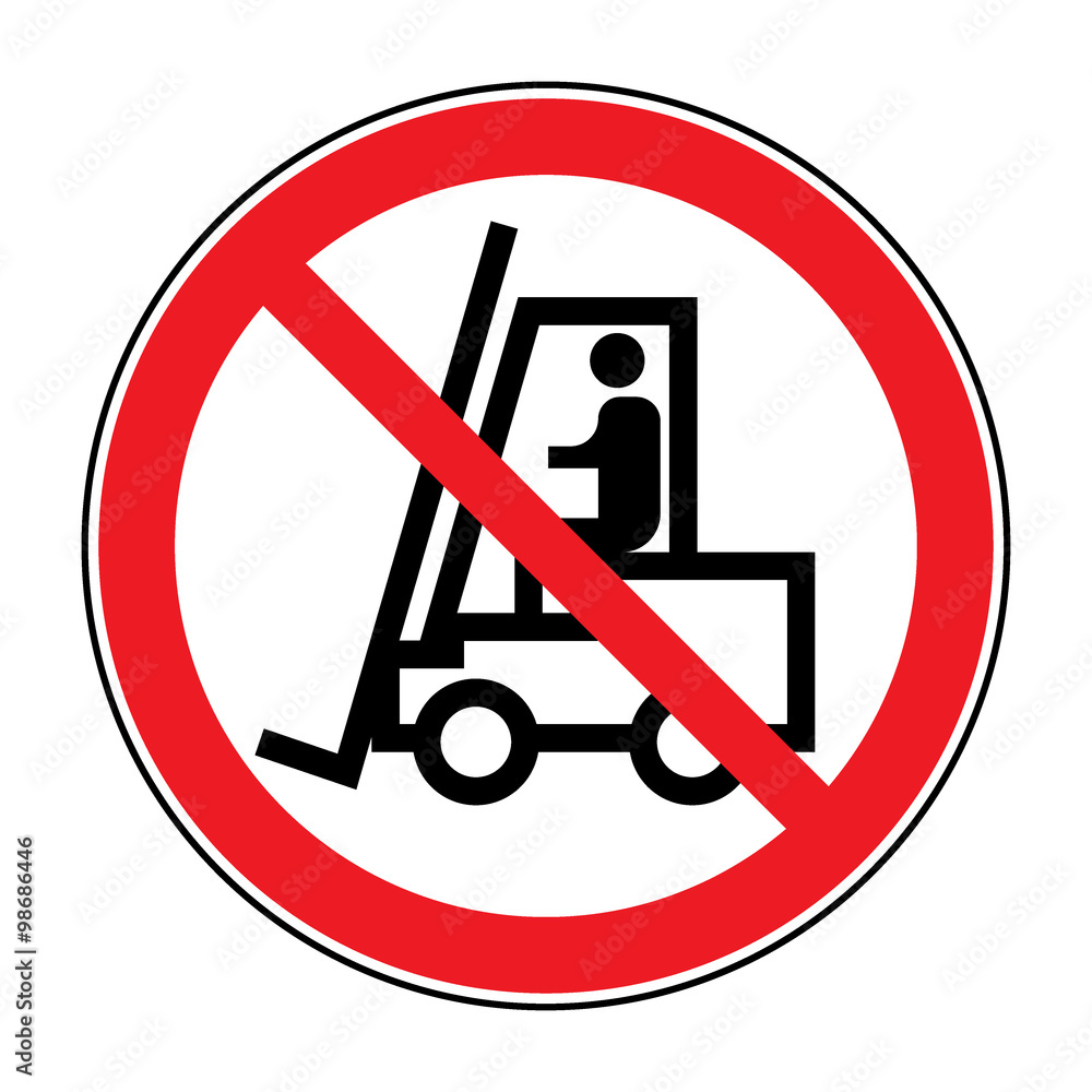 No forklift truck sign. Red prohibited icon isolate on white background ...
