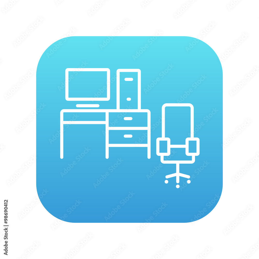 Computer set with table and chair line icon. Stock Vector | Adobe Stock