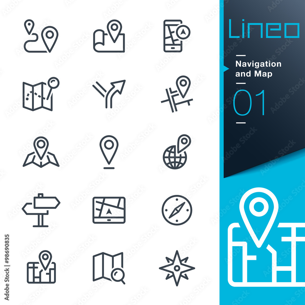 Lineo - Navigation and Map line icons Stock Vector | Adobe Stock