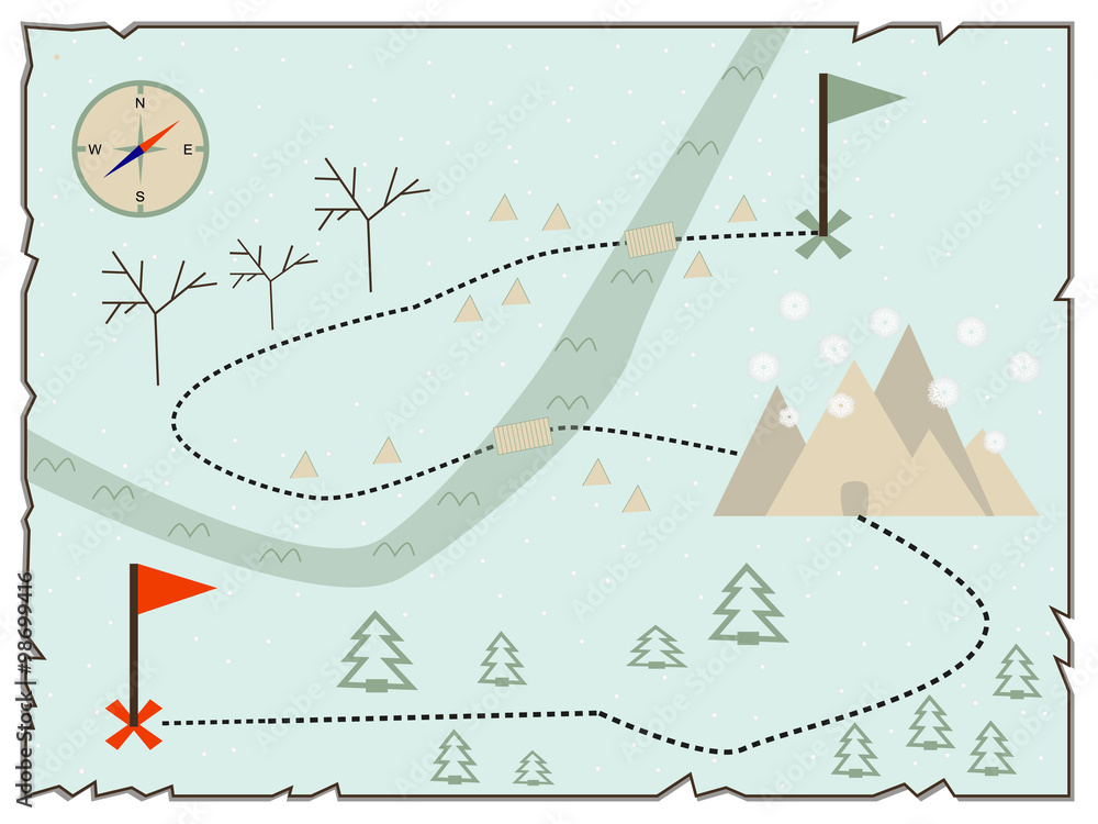 Map of treasure island (treasure map, old map, baby map, illustration ...