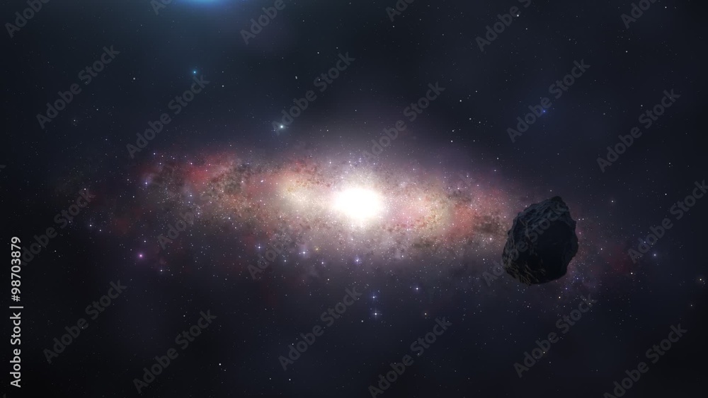 Dense meteoroid swarm is fast moving forward tumbling in the starry ...