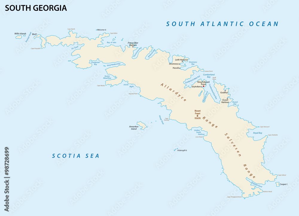 South Georgia Island Map Stock-Vektorgrafik | Adobe Stock