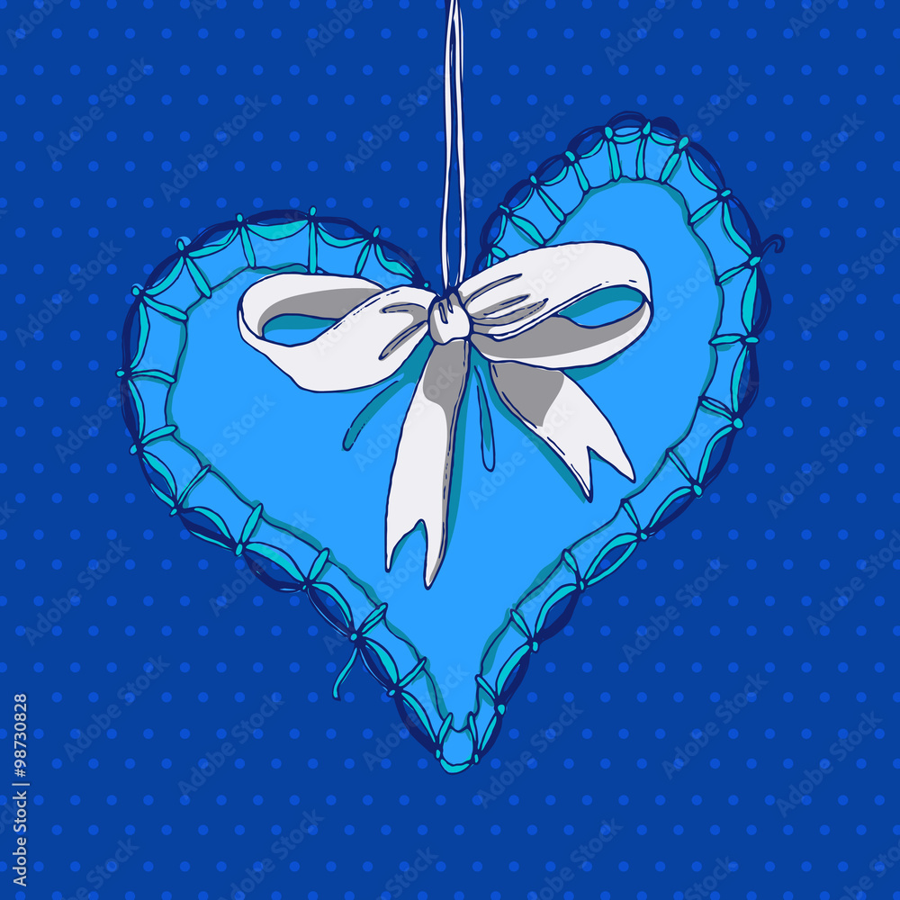 Blue hand drawn heart with white bow Stock Vector | Adobe Stock