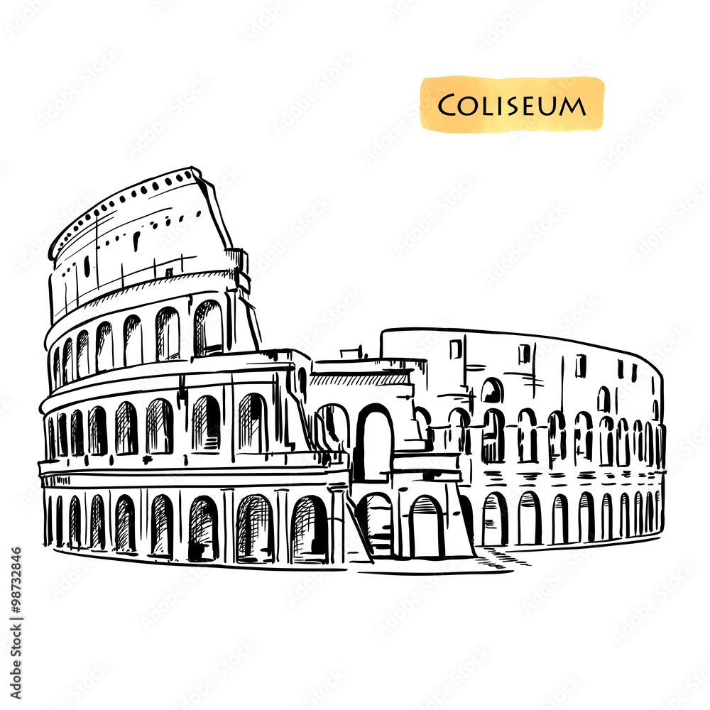 Coliseum in Rome, Italy. Colosseum hand drawn vector illustration ...