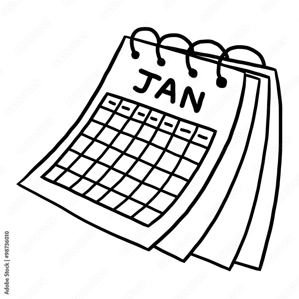 calendar of January / cartoon vector and illustration, black and white ...