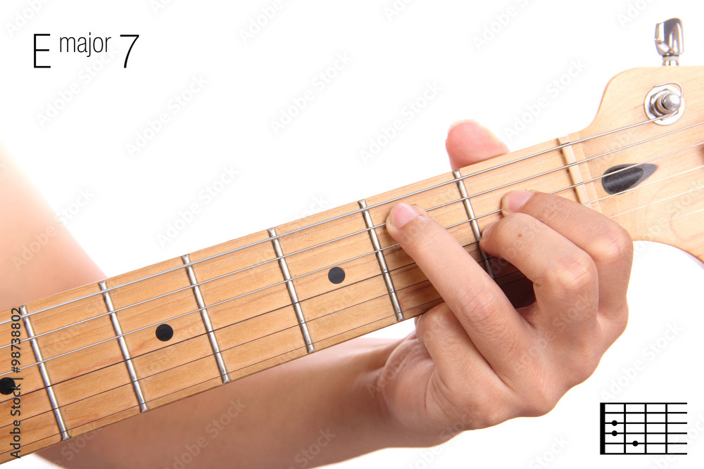 E major seventh guitar chord tutorial Stock Photo | Adobe Stock