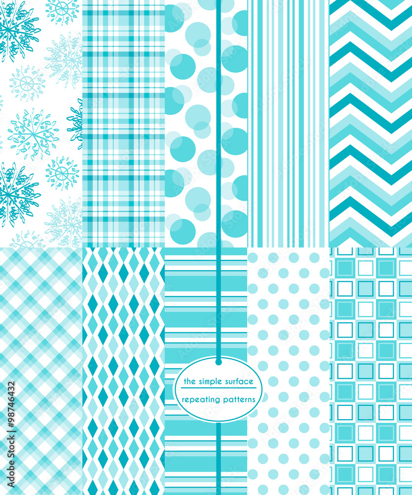 Ice blue snowflake seamless pattern set. Repeating patterns for gift ...