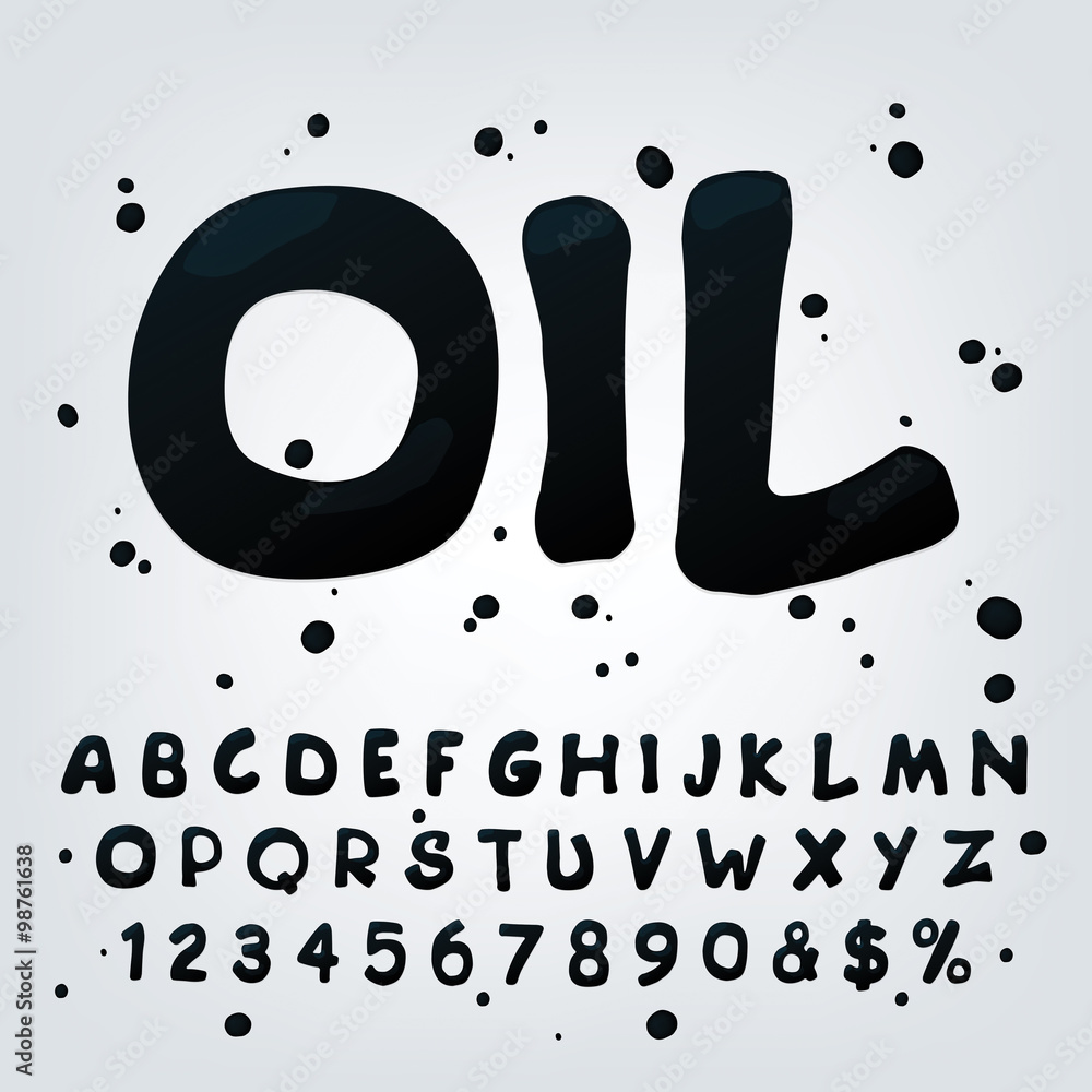 Vector numbers and symbols made of oil. Additional set for the oil font ...