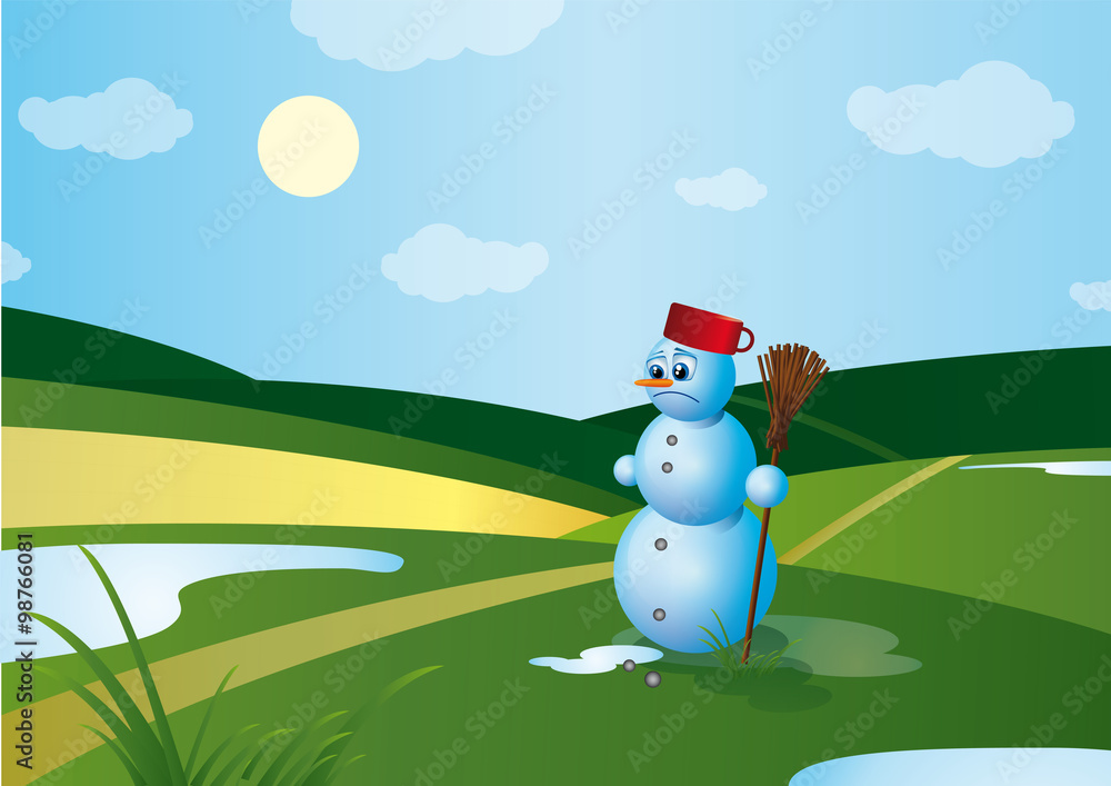Snowman melting on the sun in spring Stock Vector | Adobe Stock