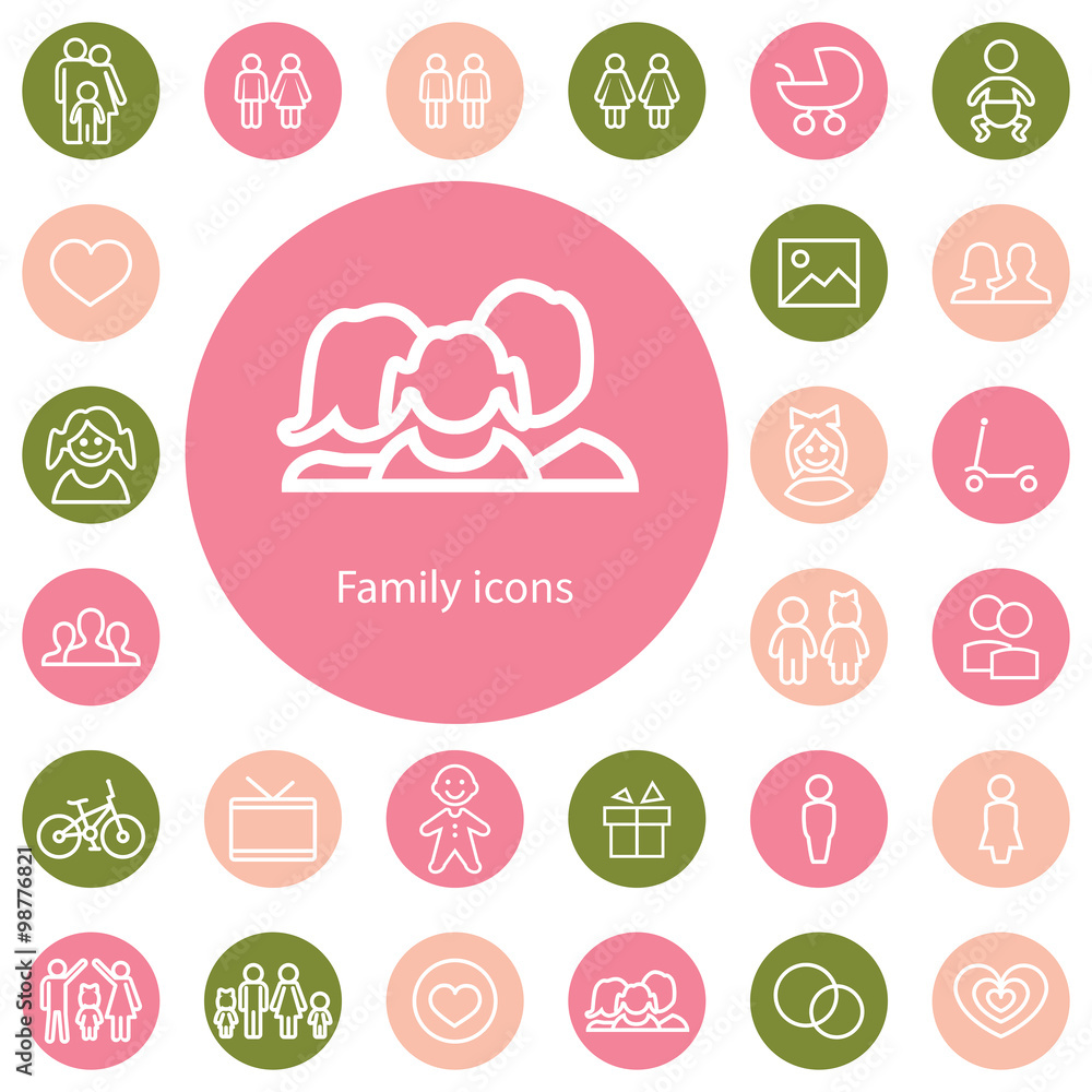 family outline, thin, flat, digital icon set Stock Vector | Adobe Stock