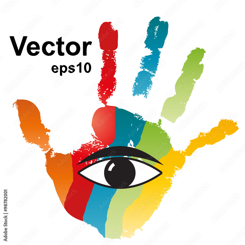 Conceptual human hand print with an eye symbol Stock Vector | Adobe Stock