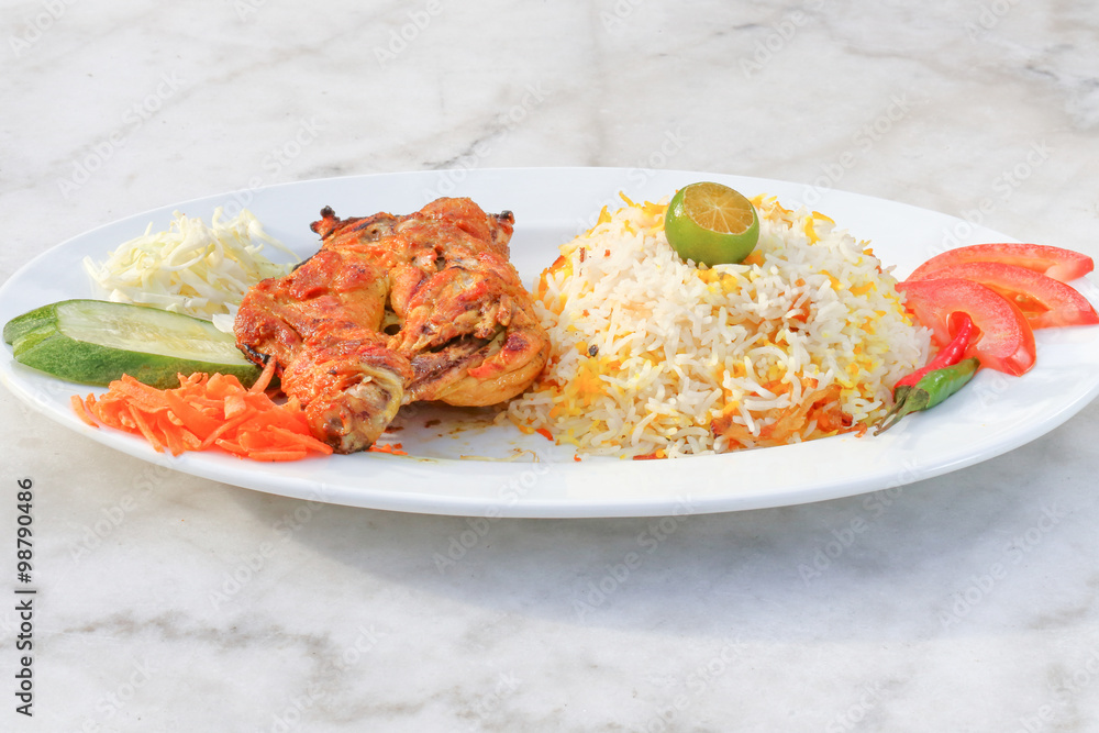 Mandi Rice with grilled chicken Stock Photo | Adobe Stock