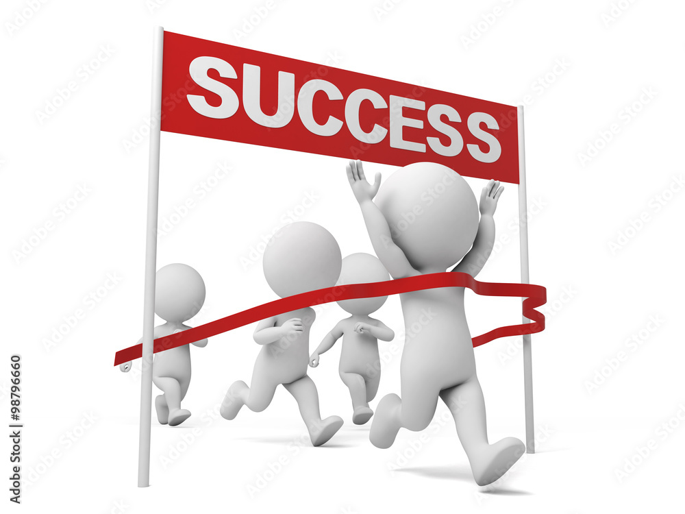 3d people crossing the finishing line. 3d image. Isolated white ...