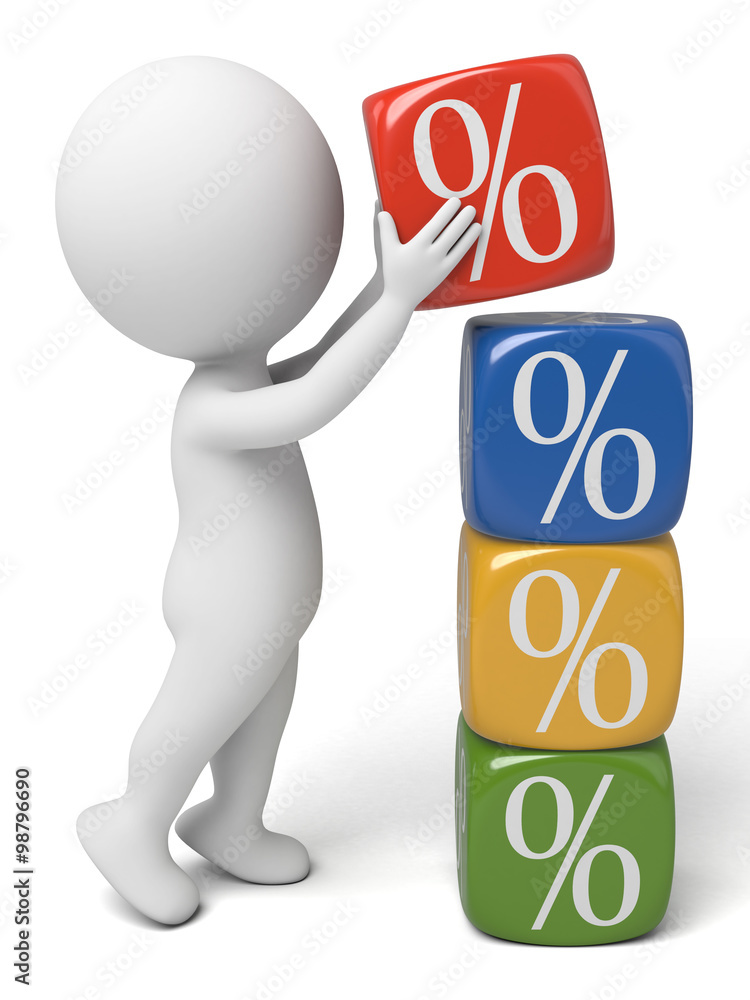 3d people with some discount cubes. 3d image. Isolated white background ...