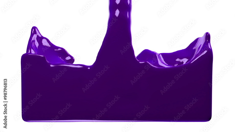 violet paint fills up screen, slow motion, isolated on white with alpha ...