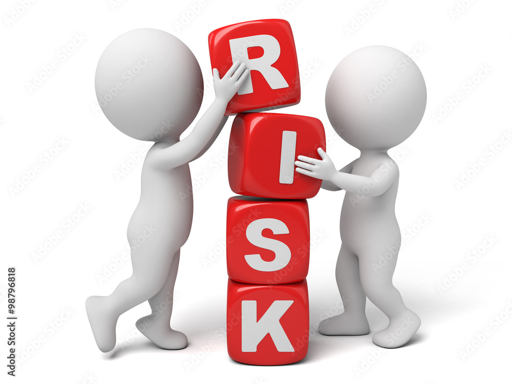 3d people with some cubes, the word of risk. 3d image. Isolated white ...