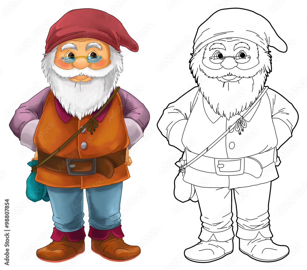 Cartoon dwarf isolated - with additional coloring page - illustration ...