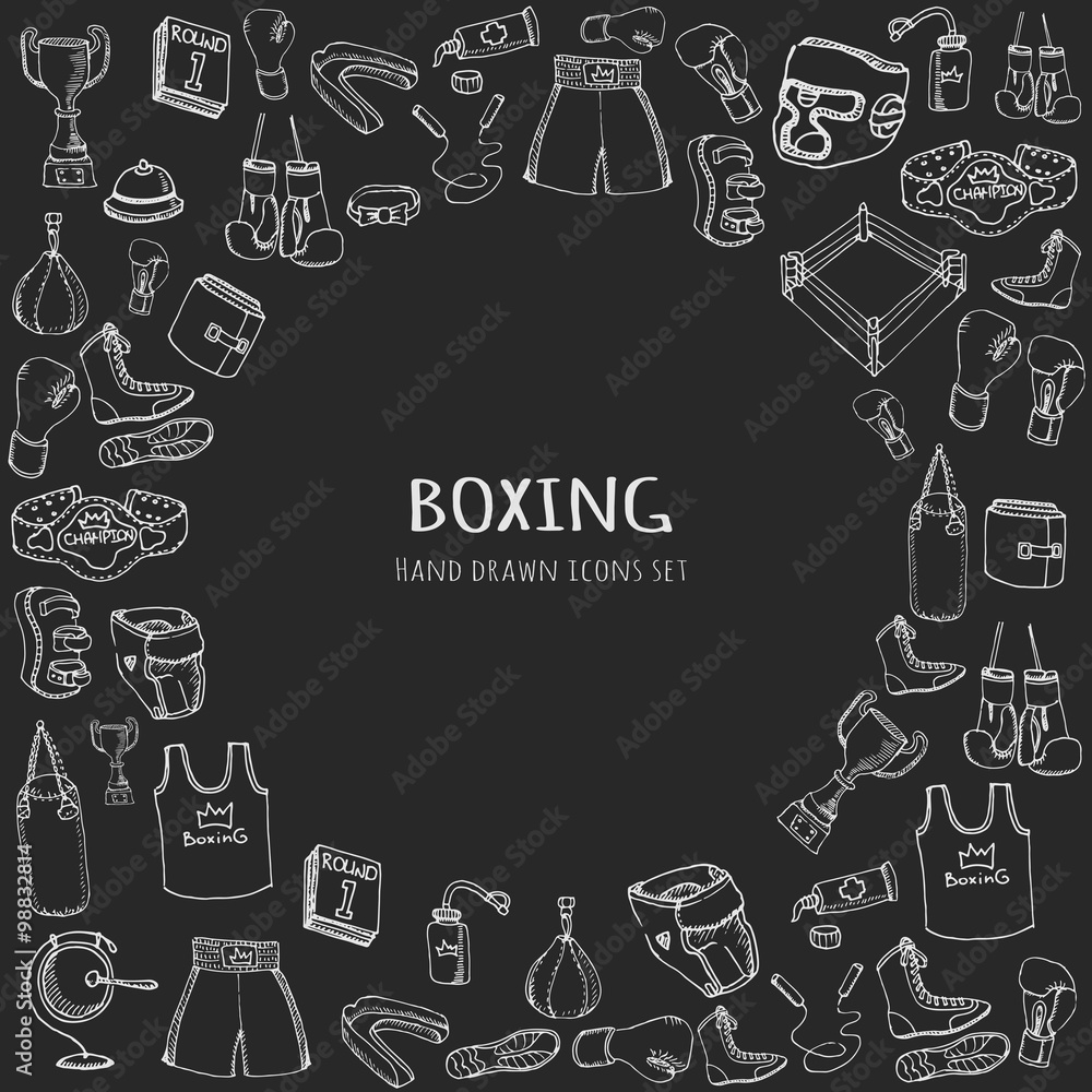 Hand drawn doodle boxing set Vector illustration Sketchy sport related ...