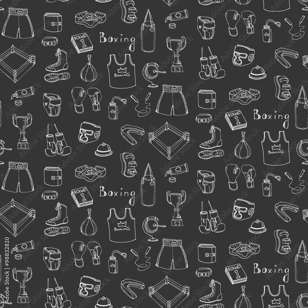 Seamless background of Hand drawn doodle boxing set Vector illustration ...