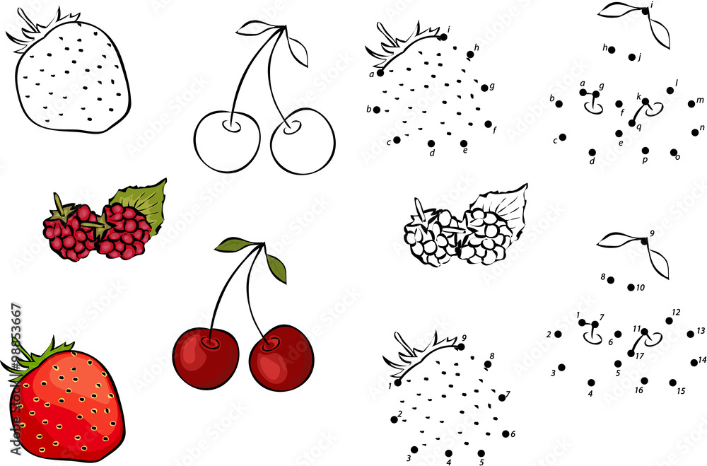 Cartoon berries. Vector illustration. Coloring and dot to dot ga Stock ...