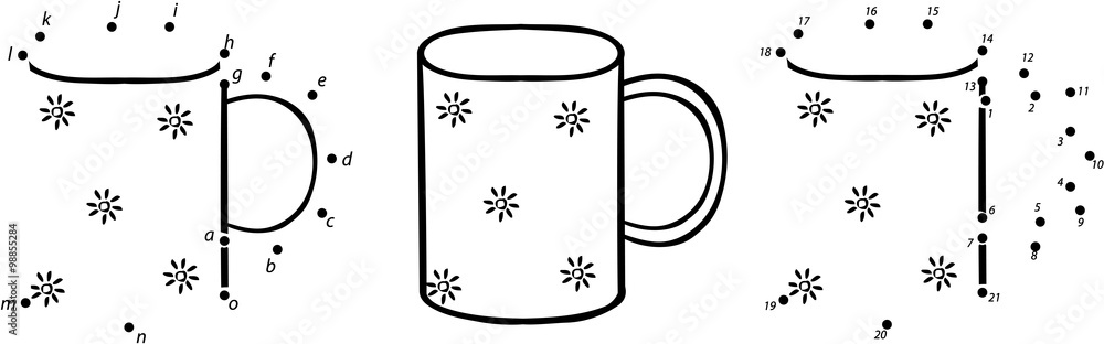 Cartoon cup. Vector illustration. Coloring and dot to dot game f Stock ...
