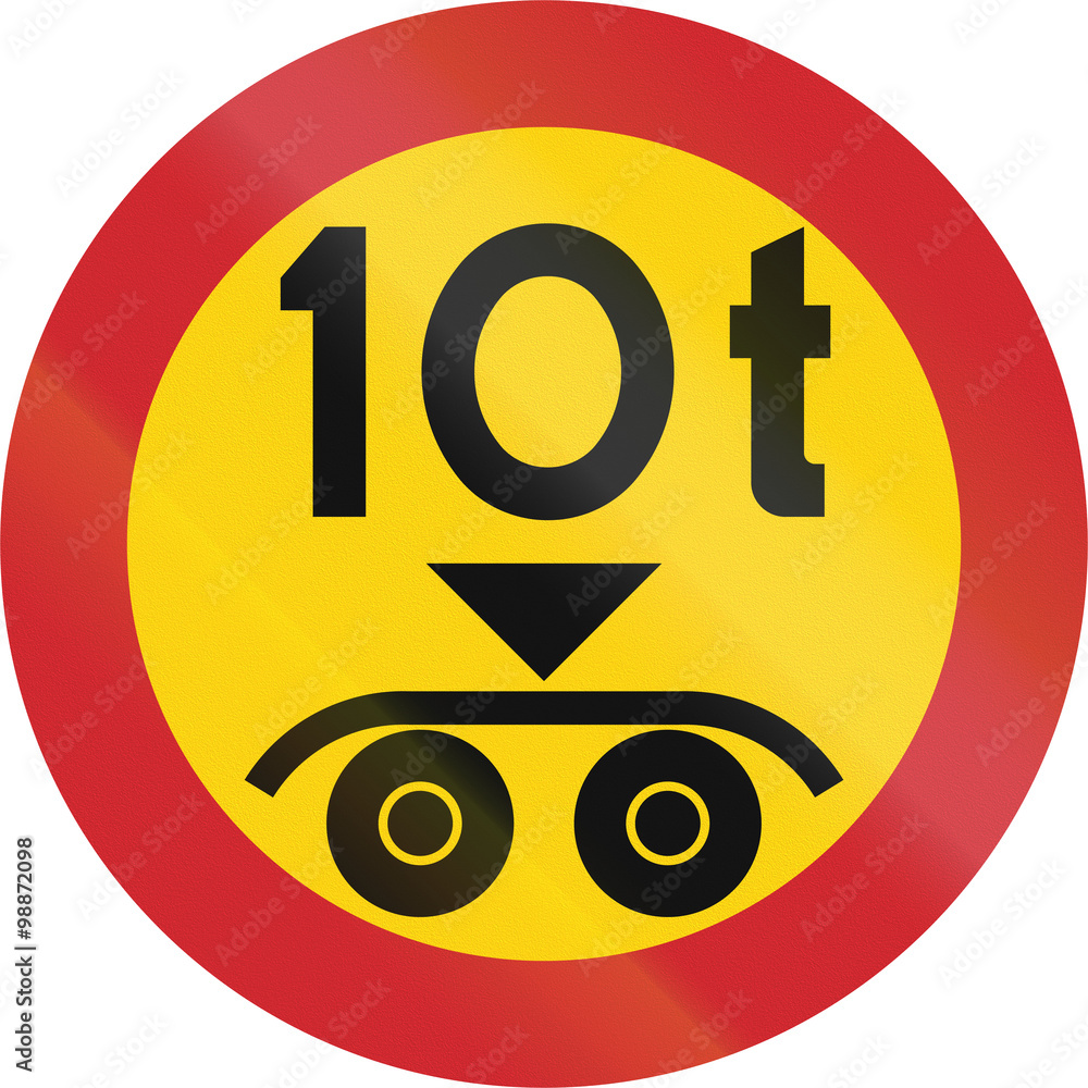 Road sign used in Sweden - No vehicles having a weight exceeding 10 ...