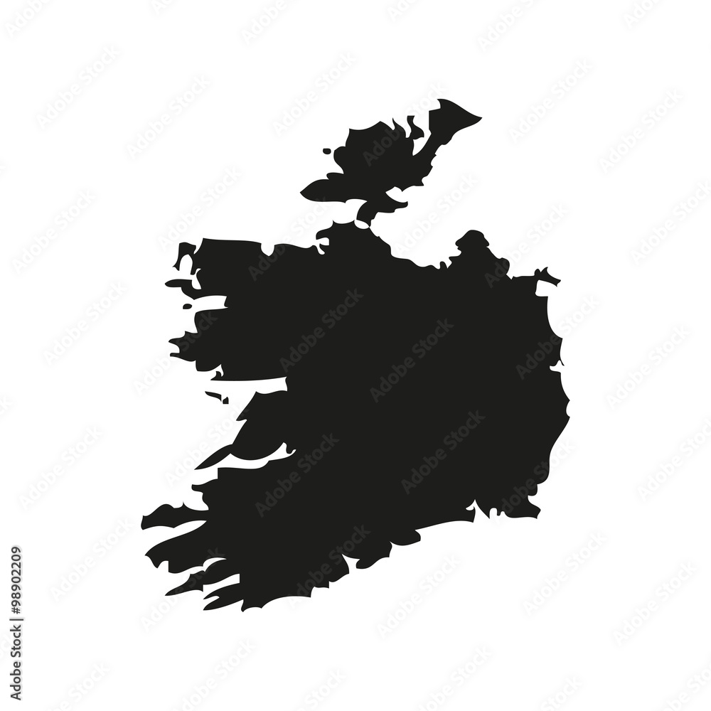Silhouette map of Ireland in black on a white background Stock Vector ...