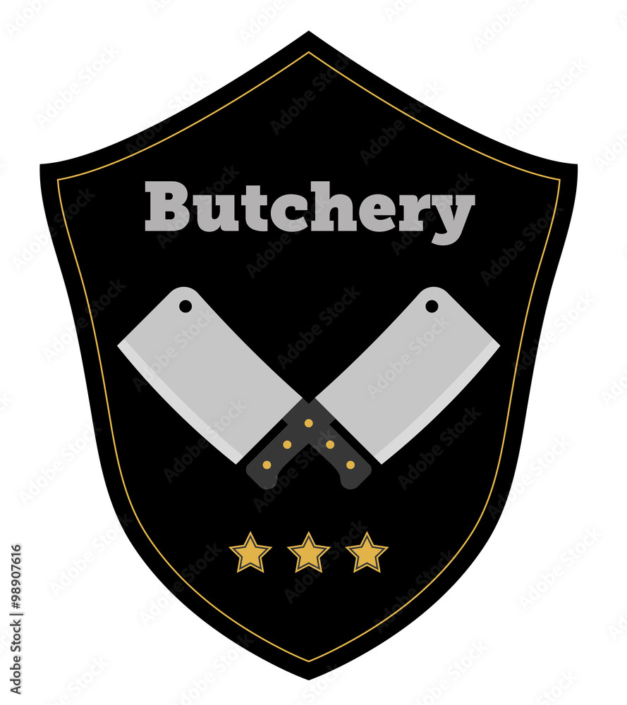 Butchery Sign with crossed butcher cleaver knifes Stock Vector | Adobe ...
