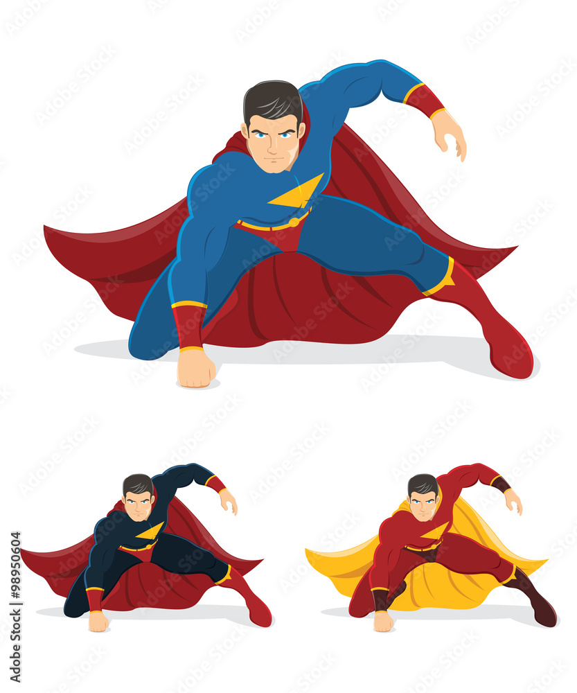 Superhero over white background. Superhero in action. Below are 2 ...