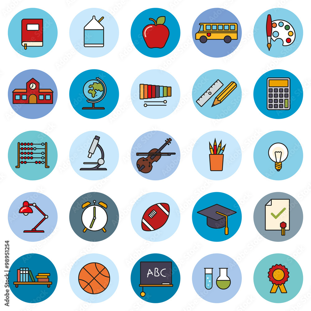 Education Circular Line Icon Color Fill Vector Set Stock Vector | Adobe ...