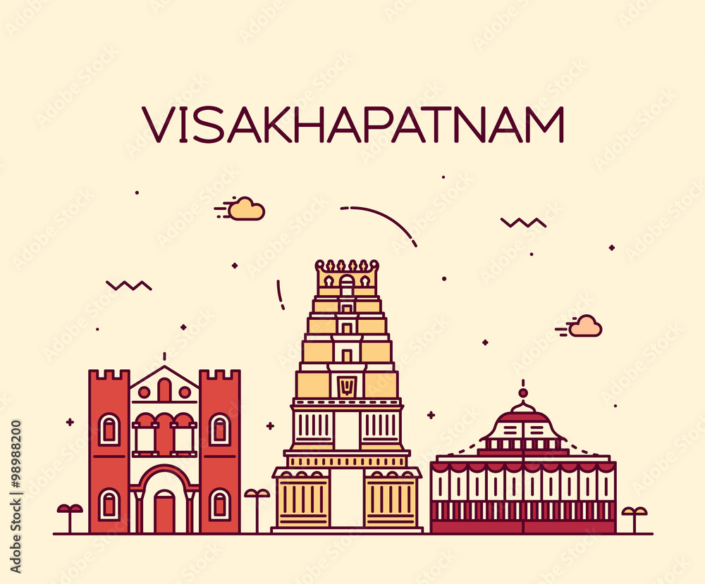 Visakhapatnam skyline vector linear style Stock Vector | Adobe Stock