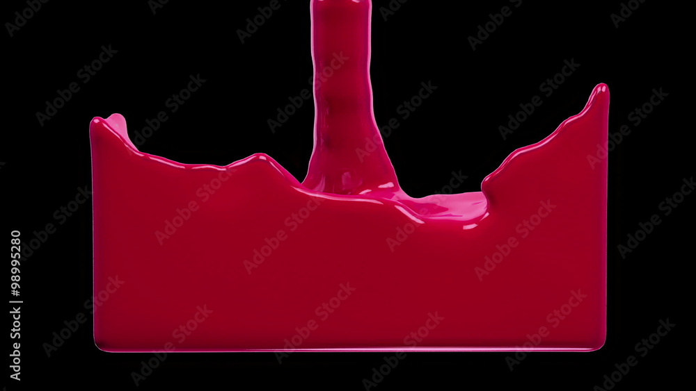 red paint fills up screen, slow motion, isolated on white with alpha ...