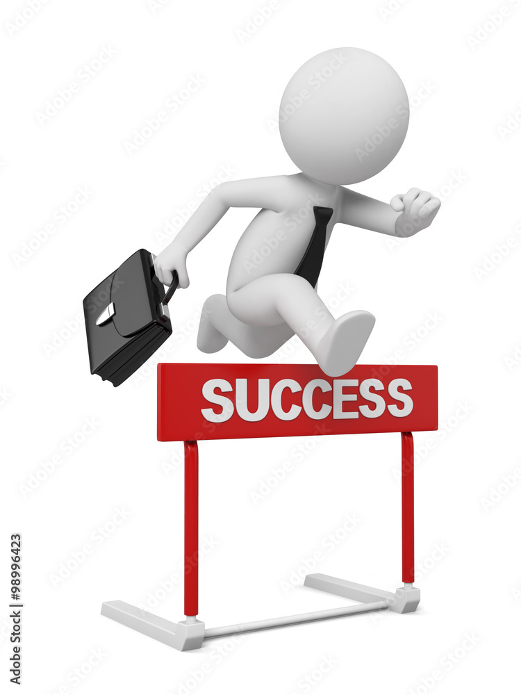 3d people jumping over a hurdle obstacle. 3d image. Isolated white ...